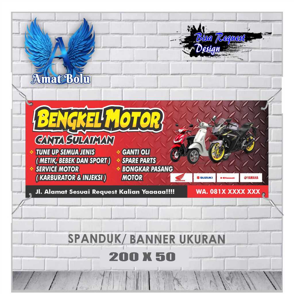 Jual BANNER MMT SPANDUK BENGKEL MOTOR UKURAN 200X50 BISA REQUEST ...