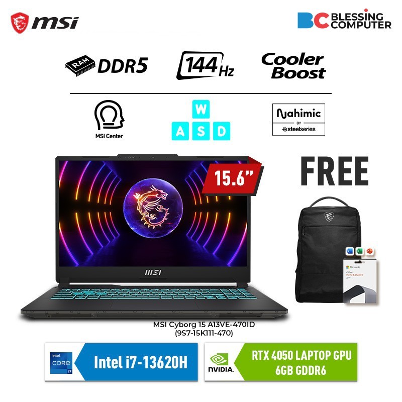 Jual MSI Cyborg 15 A13VE 470ID GeForce RTX 4050 - i7 13620H 16GB 512GB ...