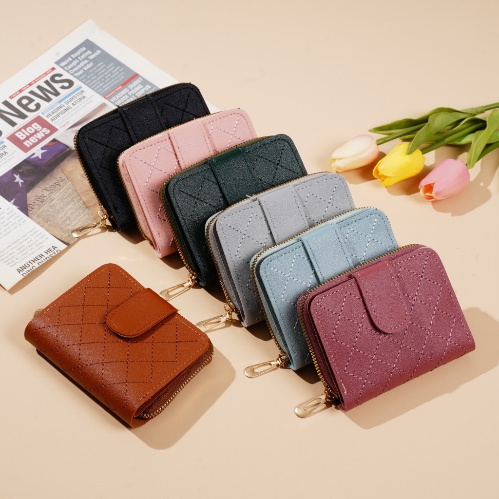 Jual bgskinbukittinggi- Dompet Lipat + Dompet Kartu Multifungsi Motif Kotak-kotak | Shopee Indonesia