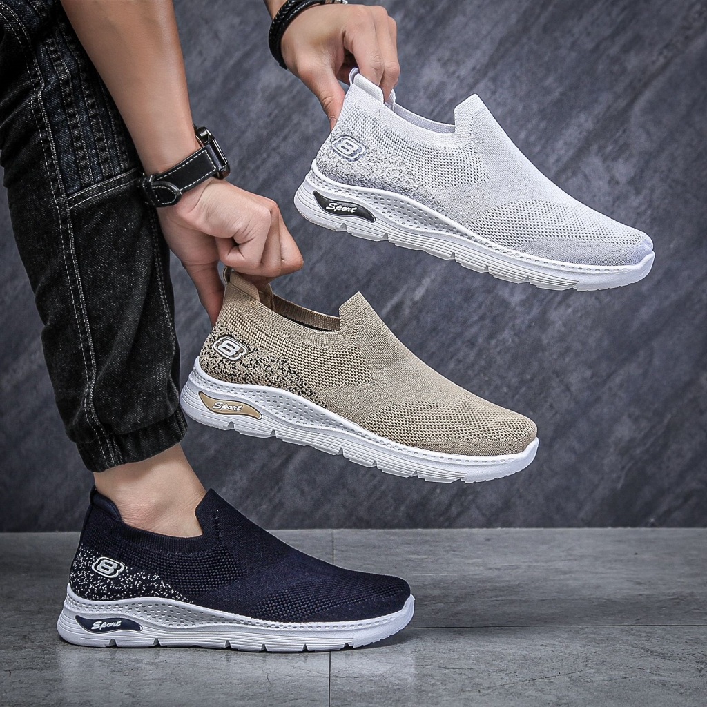 Jual ESSE Sepatu Sneakers Slip On Kanvas Rajut Pria Tanpa Tali Casual ...