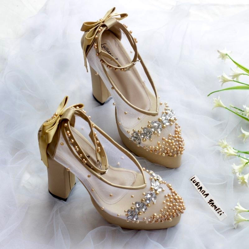 Jual LUSIANA I sepatu heels Payet heels wedding pita gratis custom ...