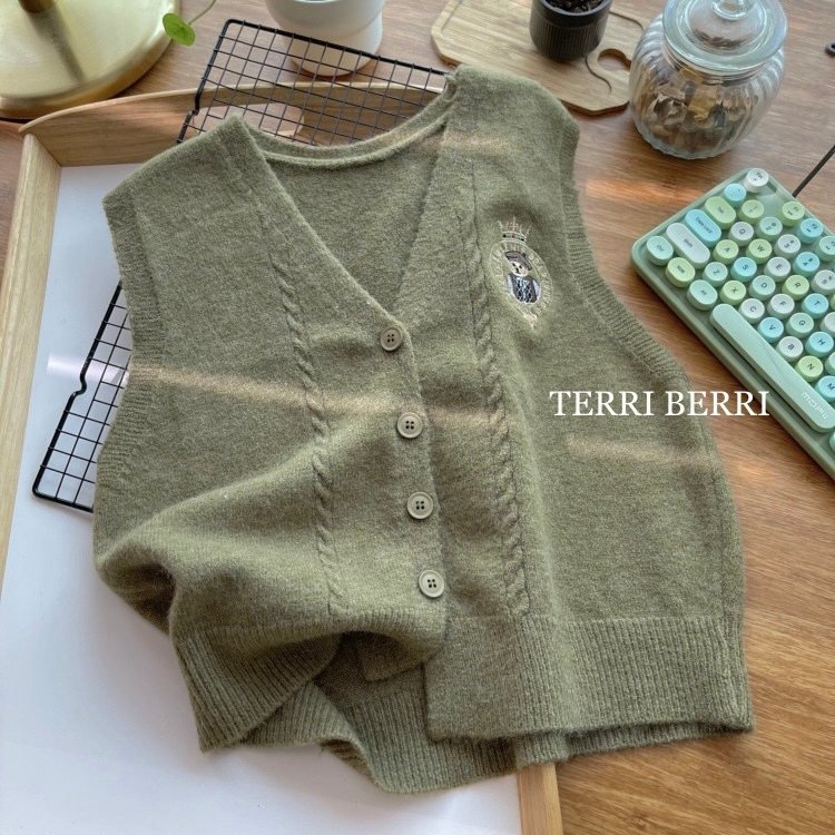 Jual Eunjoo Bear Vest Knit Bordir Korea | Rompi Rajut Premium Academy ...
