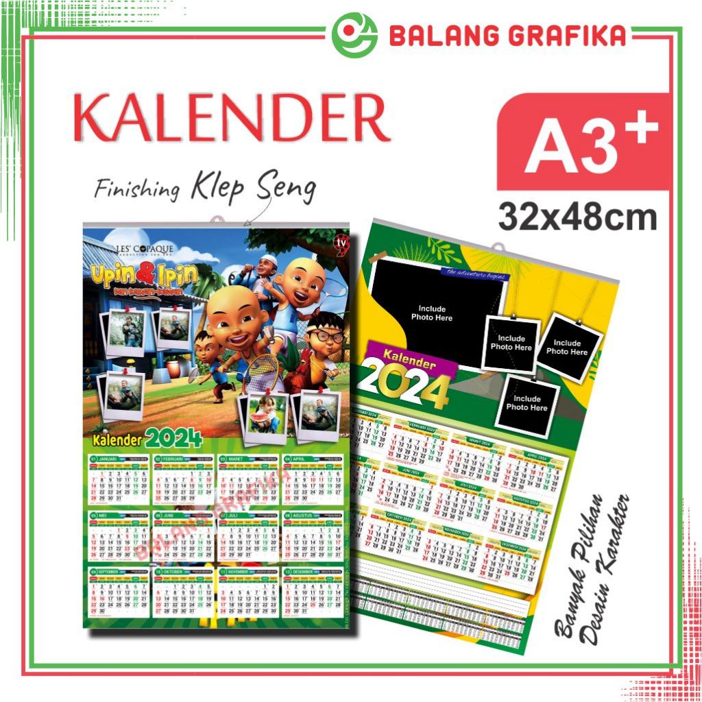 Jual Cetak Kalender Karakter Foto kelender Ukuran A3 32x38cm Balang ...