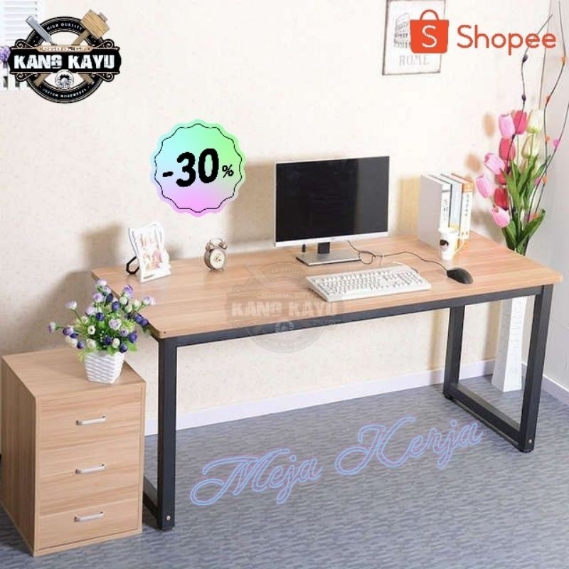Jual MJ05 Meja kerja minimalis meja kayu kaki besi meja modern | Shopee ...