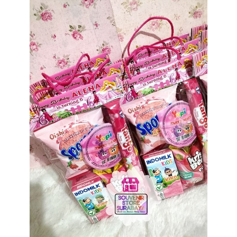Jual Pinky Snack Birthday || Snack Ultah Custom warna serba pink Label ...
