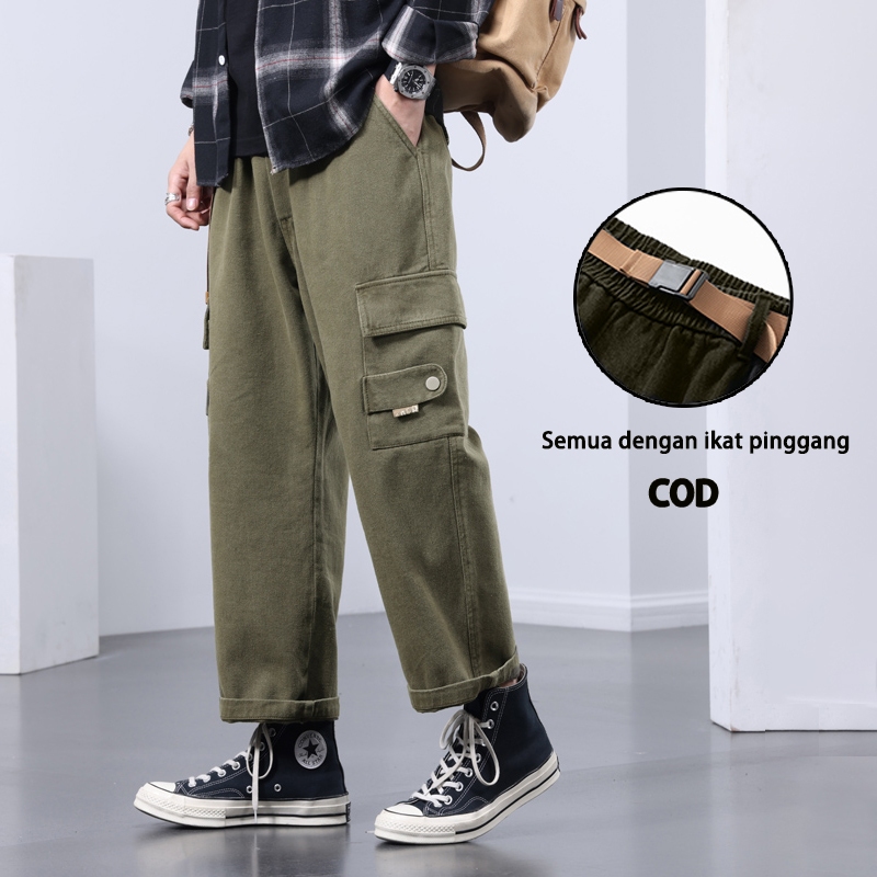 Jual Celana cargo pria Celana cargo cowok loose straight celana kargo celana longgar pria korea ...
