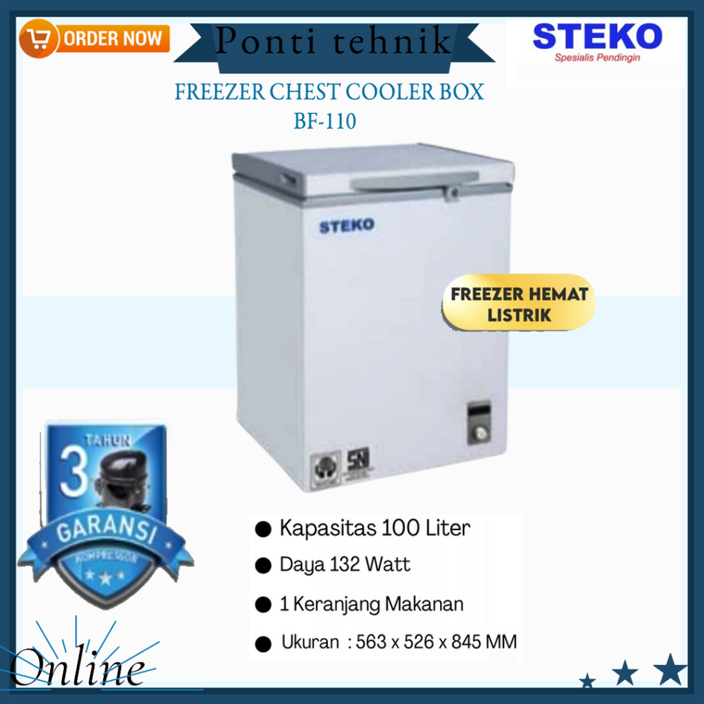 Jual FREEZER BOX STEKO 100 LITER BF-110 HEMAT LISTRIK 95 WATT | Shopee ...