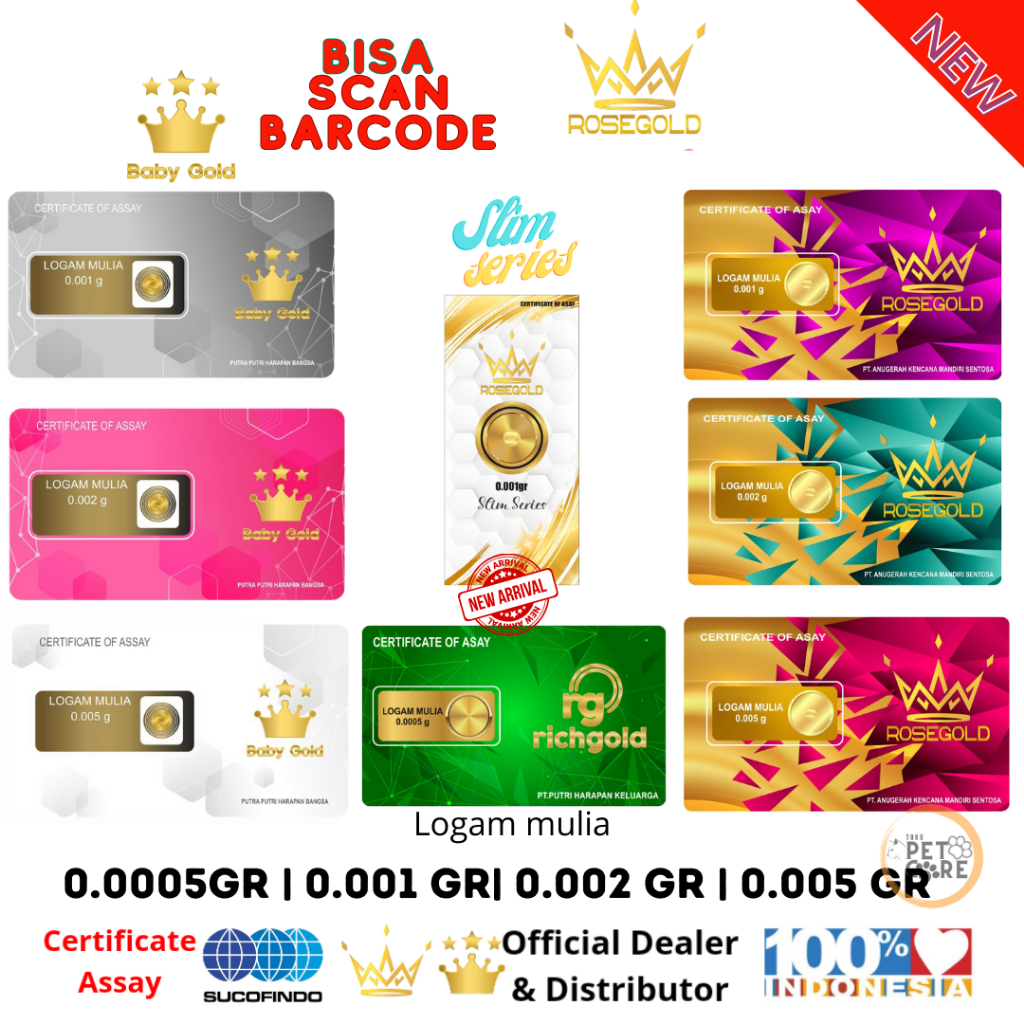 Jual BABY GOLD / ROSE GOLD / RICH GOLD Emas Mini Logam Mulia 0.0005 gr / 0.001gr / 0.002gr / 0 ...