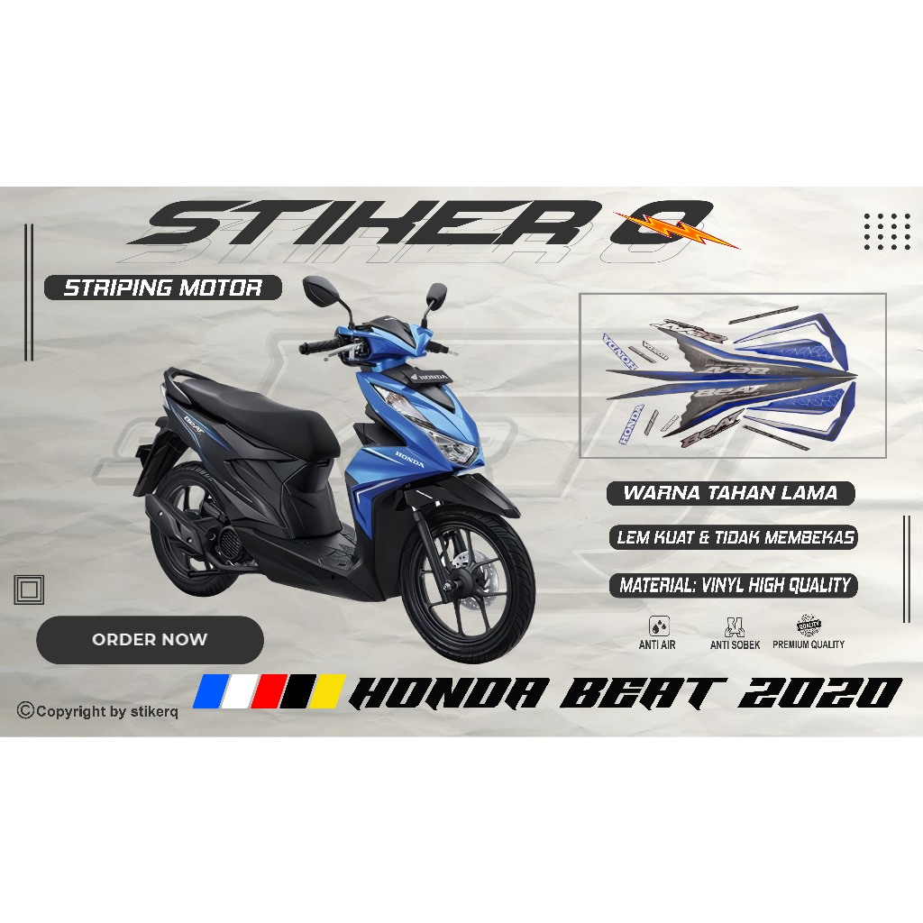 Jual StikerQ Stiker Striping Honda Beat FI Biru Original 2020 | Setiker ...