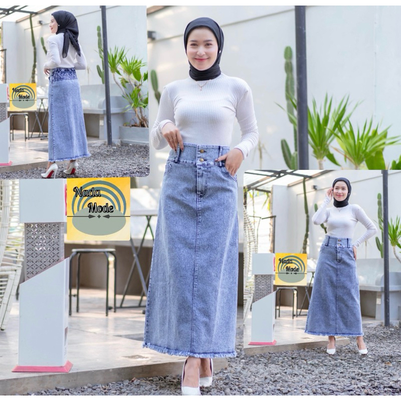 Jual ROK JEANS STRECTH MODEL A/ ROK DENIM PANJANG SPAN WANITA Kualitas ...