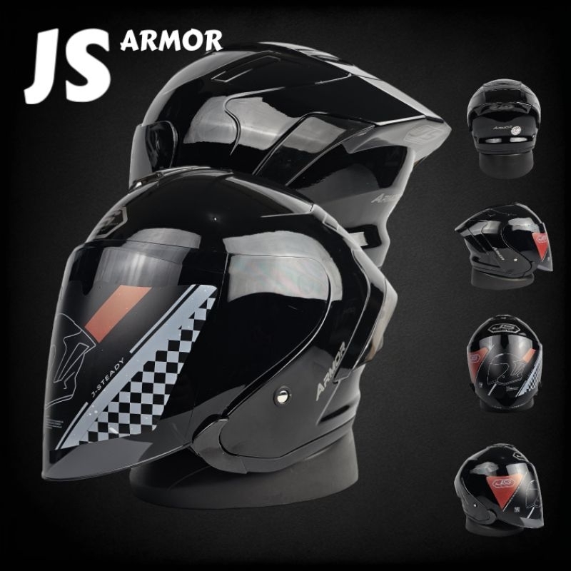 Jual HELM JS ARMOR BLACK GLOSSY | HELM HALF FACE KEKINIAN | Shopee ...