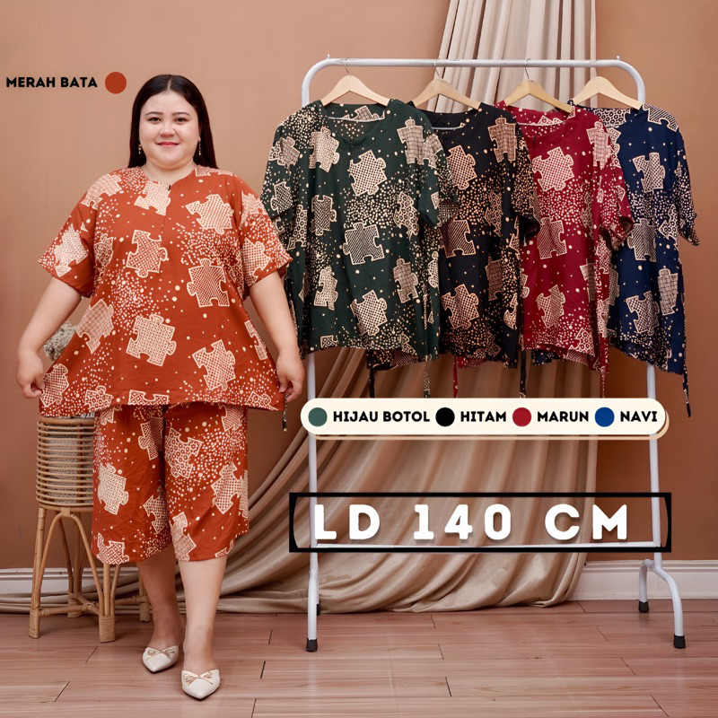 Jual Setelan Kulot Jumbo Batik LD 140CM - Motif Abstrak - Leher Resleting - Busui - (Kulot Jumbo ...