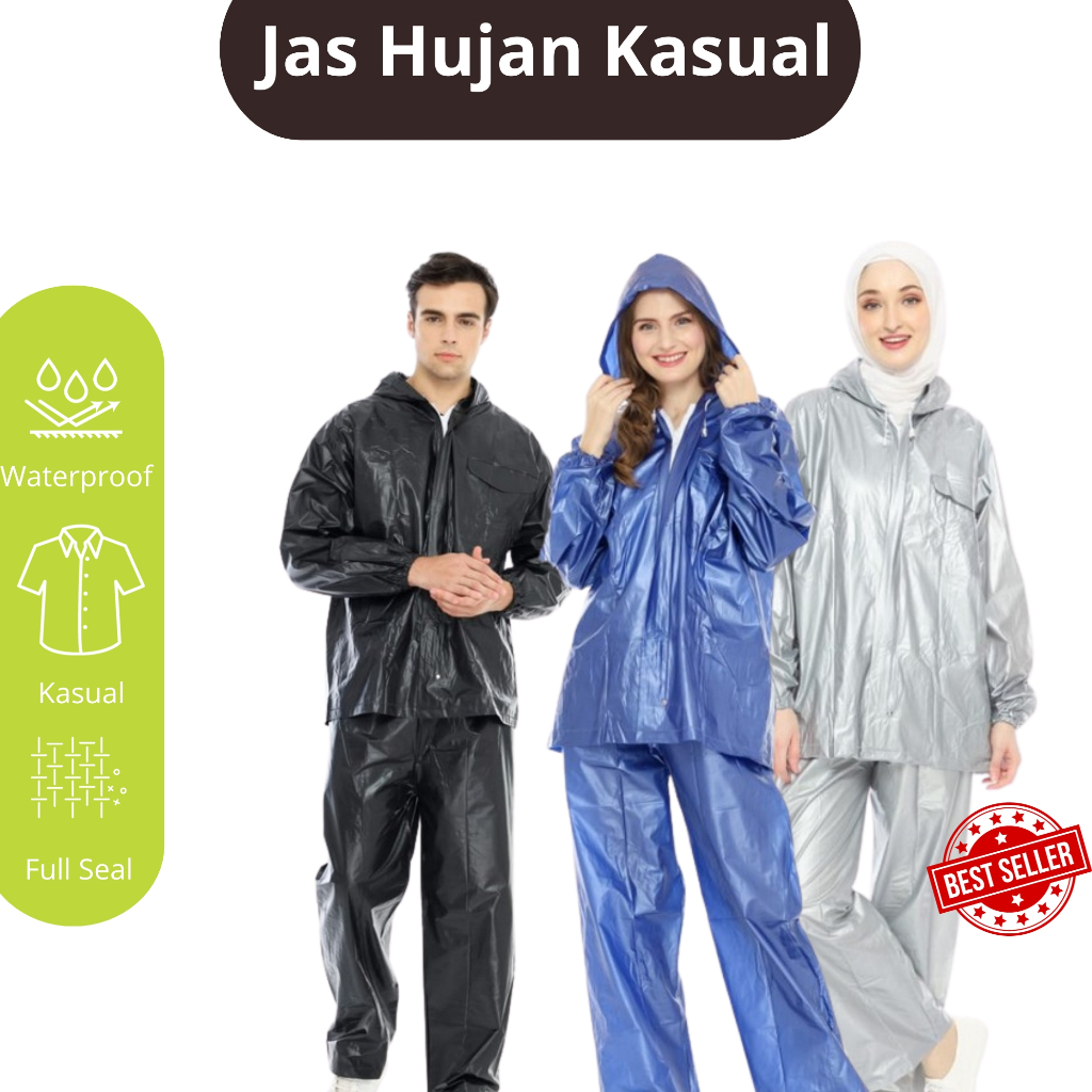 Jual Jas Hujan Setelan Mantel Raincoat Pria Wanita Dewasa Full Press Waterproof Warna Hitam Biru ...