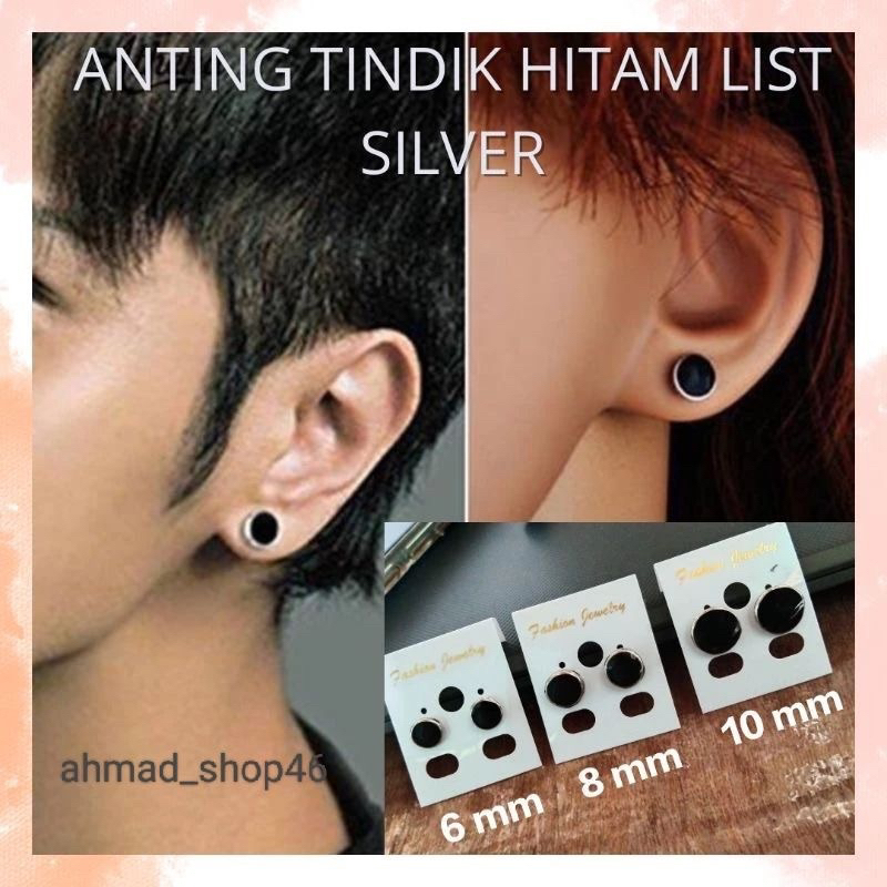 Jual [COD] Anting Telinga Tindik Hitam Pria Keren Anting Stud 10mm,8mm ...