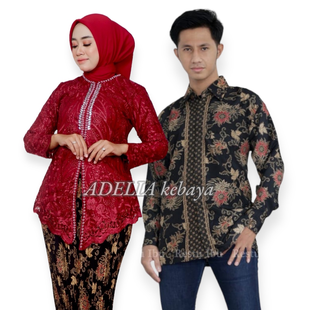 Jual ADE - couple kebaya encim payet mix kemeja batik silky foil ...