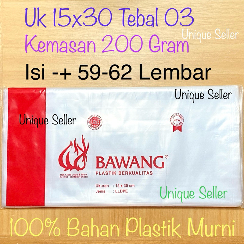 Jual Plastik PE Bawang Tebal 03 Uk 10x20 (1/4 kg) 12x25 (1/2 kg) 15x30 (1 kg) 18x35 (2 kg) 20x35 ...
