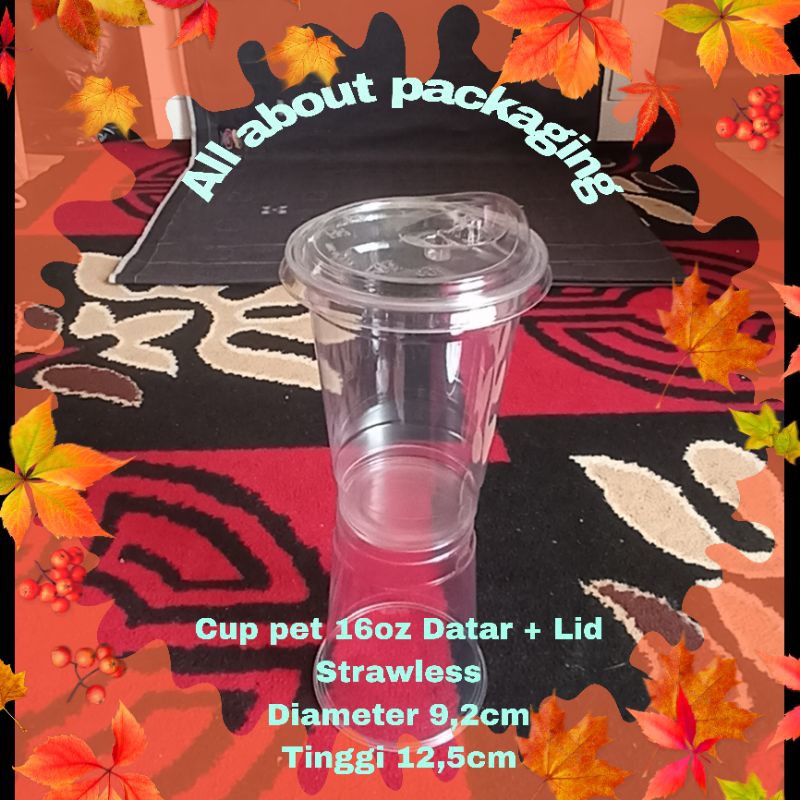 Jual CUP PET DATAR 16OZ STARINDO + TUTUP STRAWLESS / GELAS PLASTIK PET ...