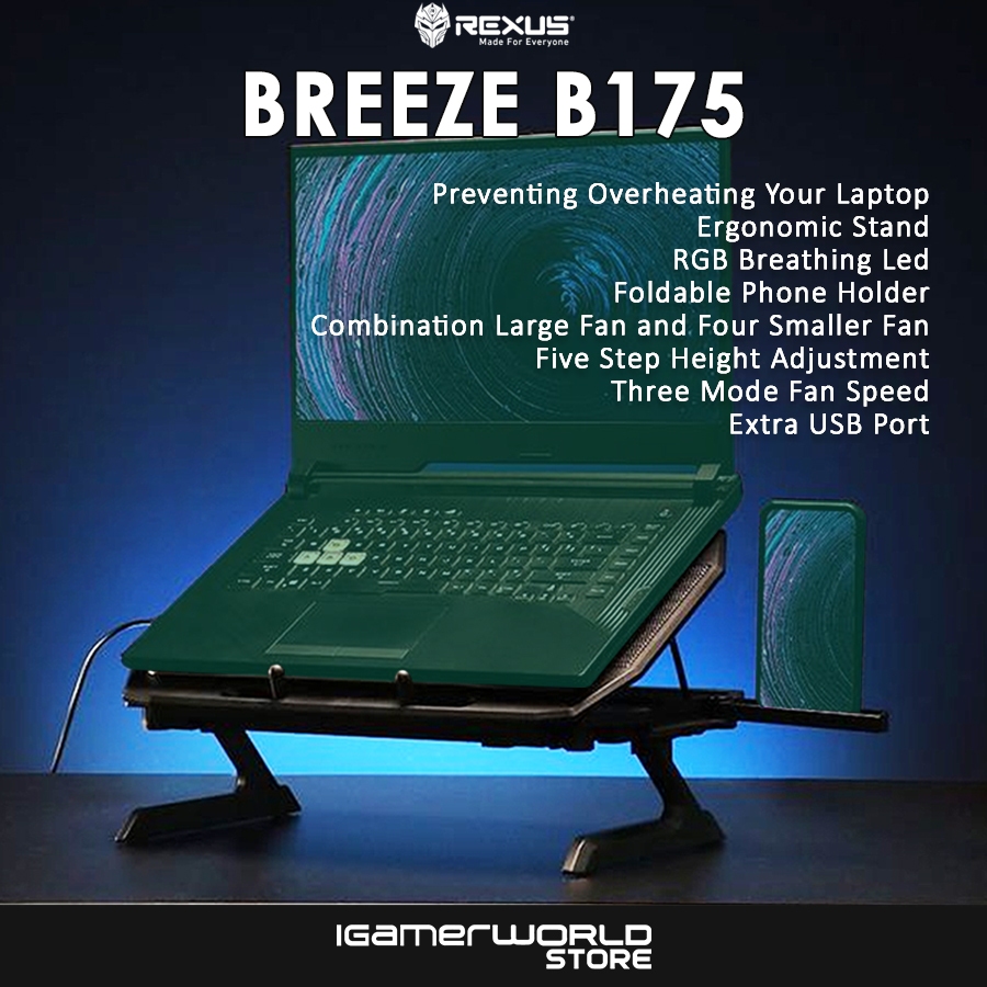 Jual Rexus Breeze B175 5 Fan With RGB Cooling Pad / Coolingpad Laptop ...