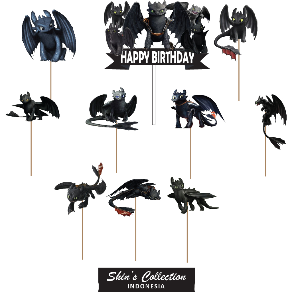 Jual Cake topper Toothless 1 set isi 10 pcs | Shopee Indonesia