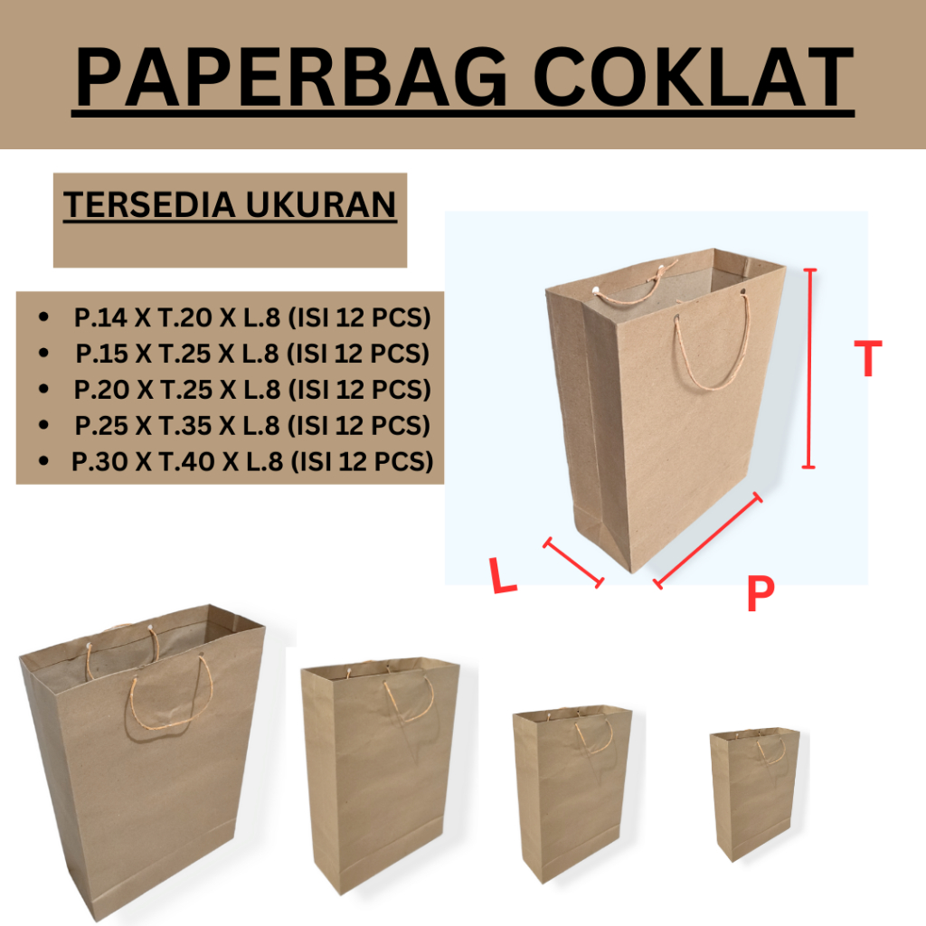 Jual Paperbag Polos Coklat uk 14x20 - 15x25 - 20x25 - 25x35 - 30x40 ...