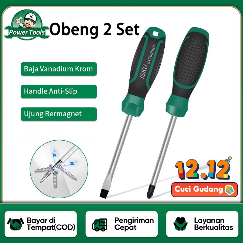 Jual ISKU Obeng Set/Screwdriver Set 2pcs (+)(-) Tip Magnetik Chrome ...