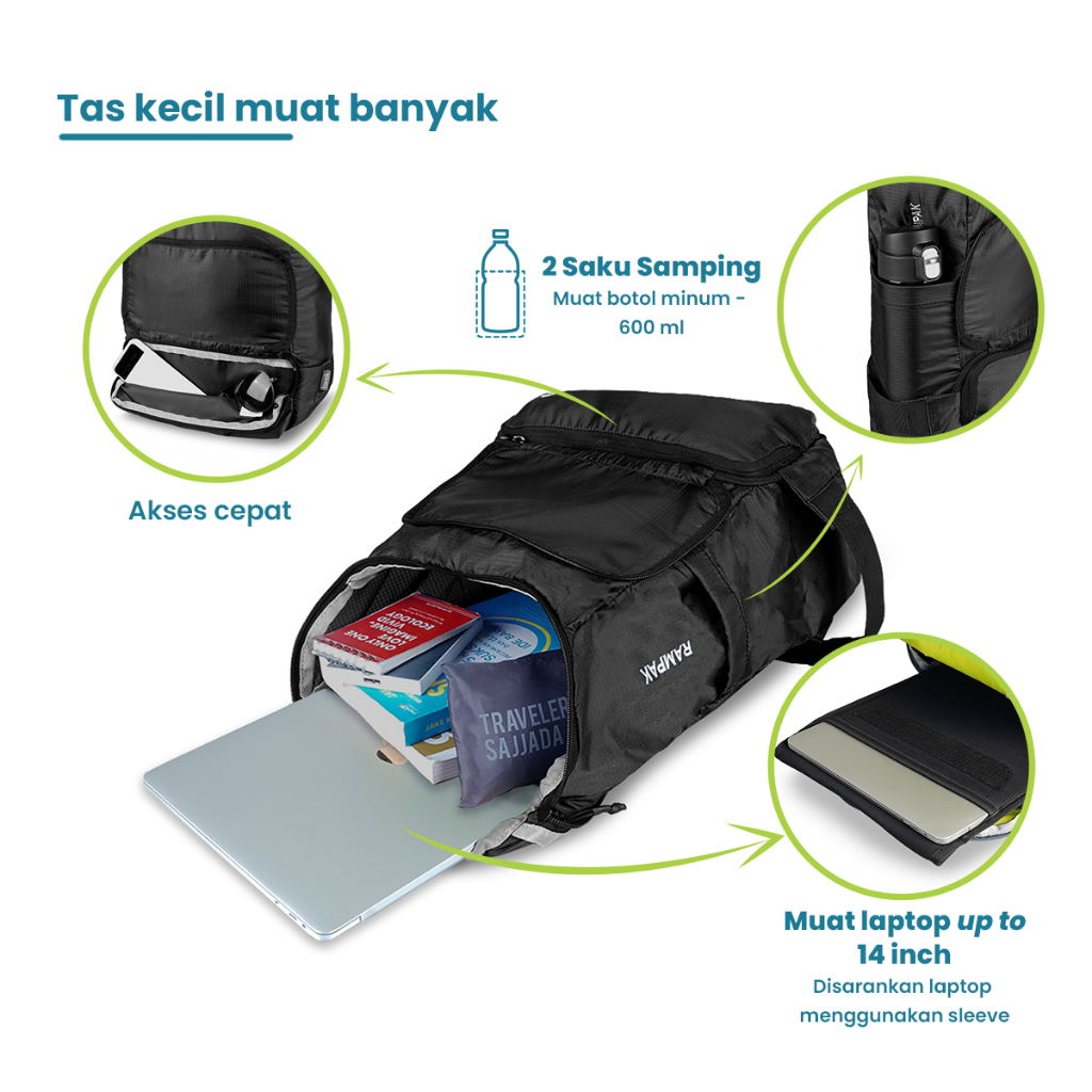 Jual TORCH Rampak Foldable Backpack 2 in 1 Tas Outdoor Waistbag ...