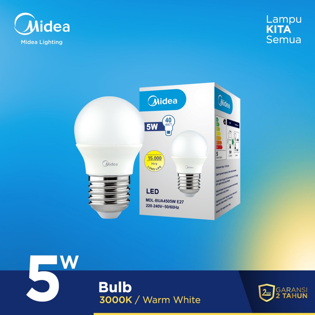 Jual Midea Lighting - Lampu LED Bulb 5 Watt 3000K - Warm White | Shopee ...