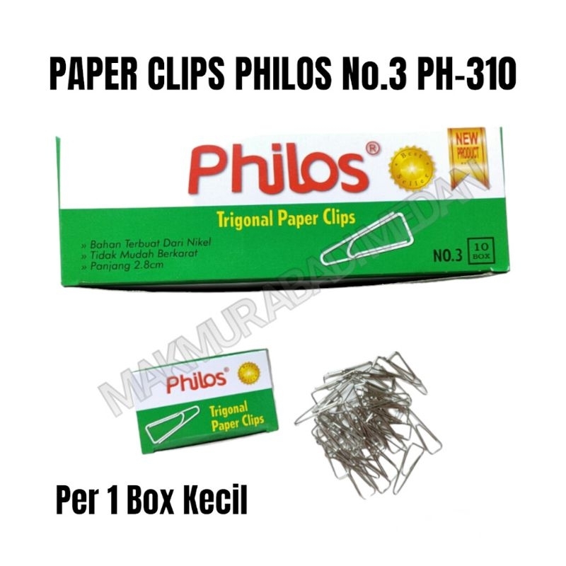 Jual (1 Box Kecil) Philos Paper Clips Trigonal No.3/Paper Clip V-tro No ...