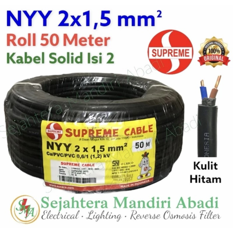 Jual Kabel Listrik NYY 2x1,5 mm Supreme Rol 50 Meter Solid Isi 2 Kulit Hitam | Shopee Indonesia