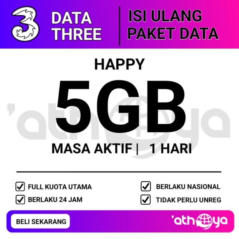 Jual Kuota Tri 5GB 1 HARI Happy mini Kuota 3 paket data tri | Shopee Indonesia