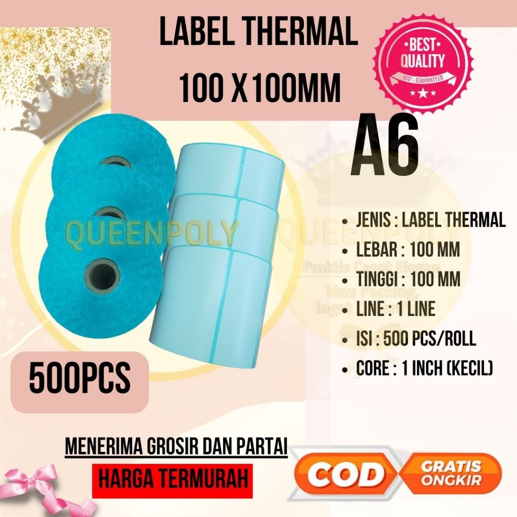 Jual Kertas Thermal Stiker Label Resi Sticker Label Barcode Roll ukuran A6 100x100 mm isi 500pcs ...