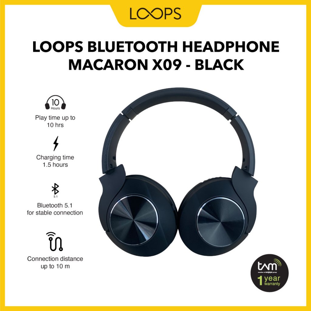 Jual Loops Bluetooth Headphone Macaron X09 - Black | Shopee Indonesia