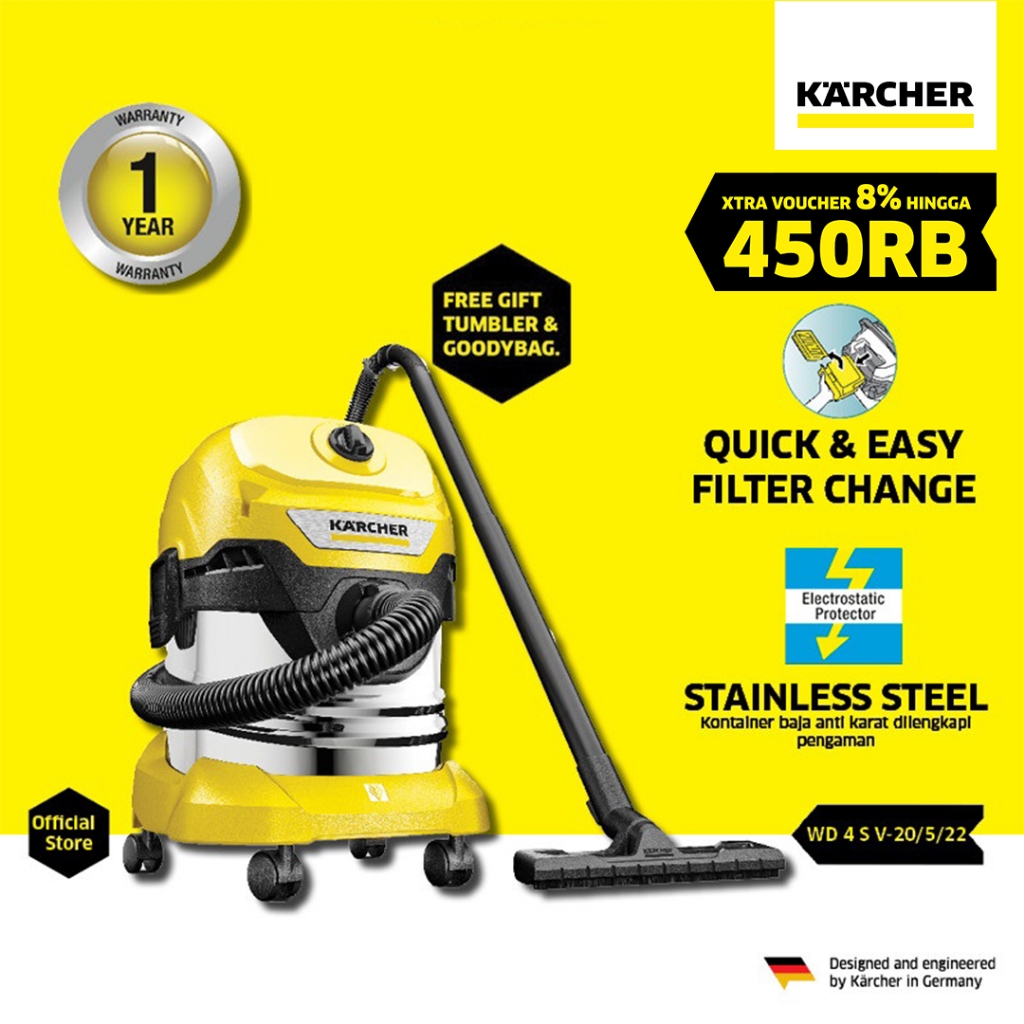 Jual Karcher WD 4 S V-20/5/22 *EU Vacuum Cleaner Wet & Dry | Shopee Indonesia