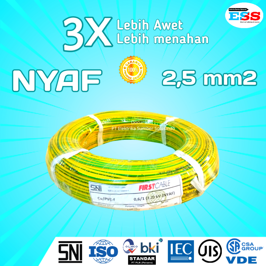 Jual Kabel Ground NYAF 2,5 mm2 (Per 5 meter) - Kabel panel tembaga serabut murni FIRST CABLE ...