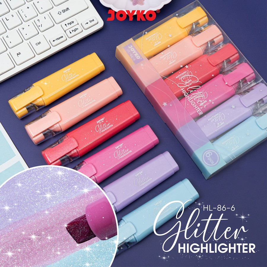 Jual Highlighter GLITTER JOYKO HL86-6WARNA GLITTER isi 6 warna/Penanda ...