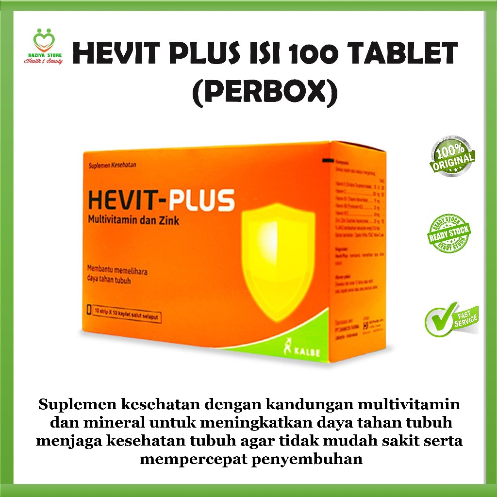 Jual HEVIT PLUS MULTIVITAMIN PLUS ZINC ISI 100 TABLET (PERBOX) | Shopee ...