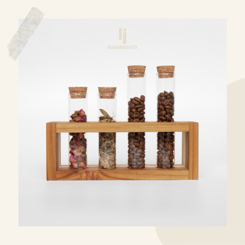 Jual Rak tempat biji kopi kayu / Pajangan tabung kopi kaca / tea tube ...
