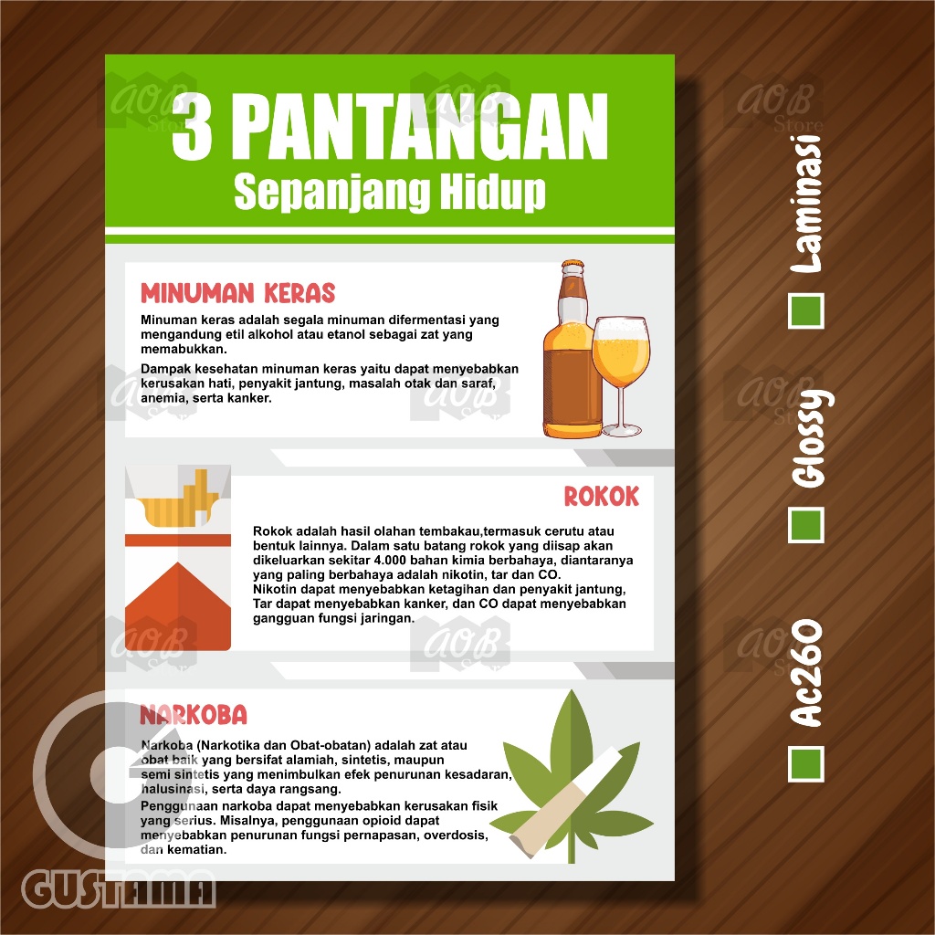 Jual Poster 3 Pantangan Sepanjang Hidup, Miras, Rokok, Narkoba Laminasi ...