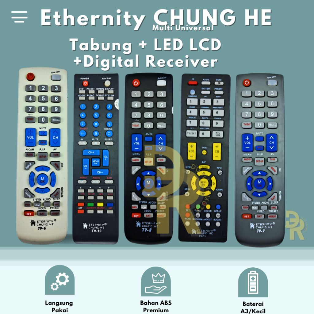 Jual Remot REMOTE MULTI TV TABUNG LCD LED +digital receiver PARABOLA universal CHUNG HE | Shopee ...