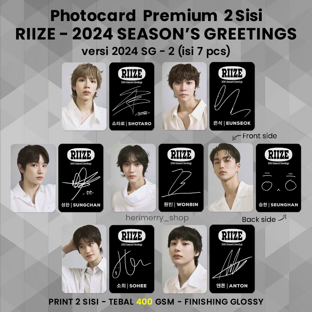 Jual (ISI 7 PCS) Photocard RIIZE 2024 Season Greeting - Potocard PC Premium 2 Sisi Kartu Kpop ...