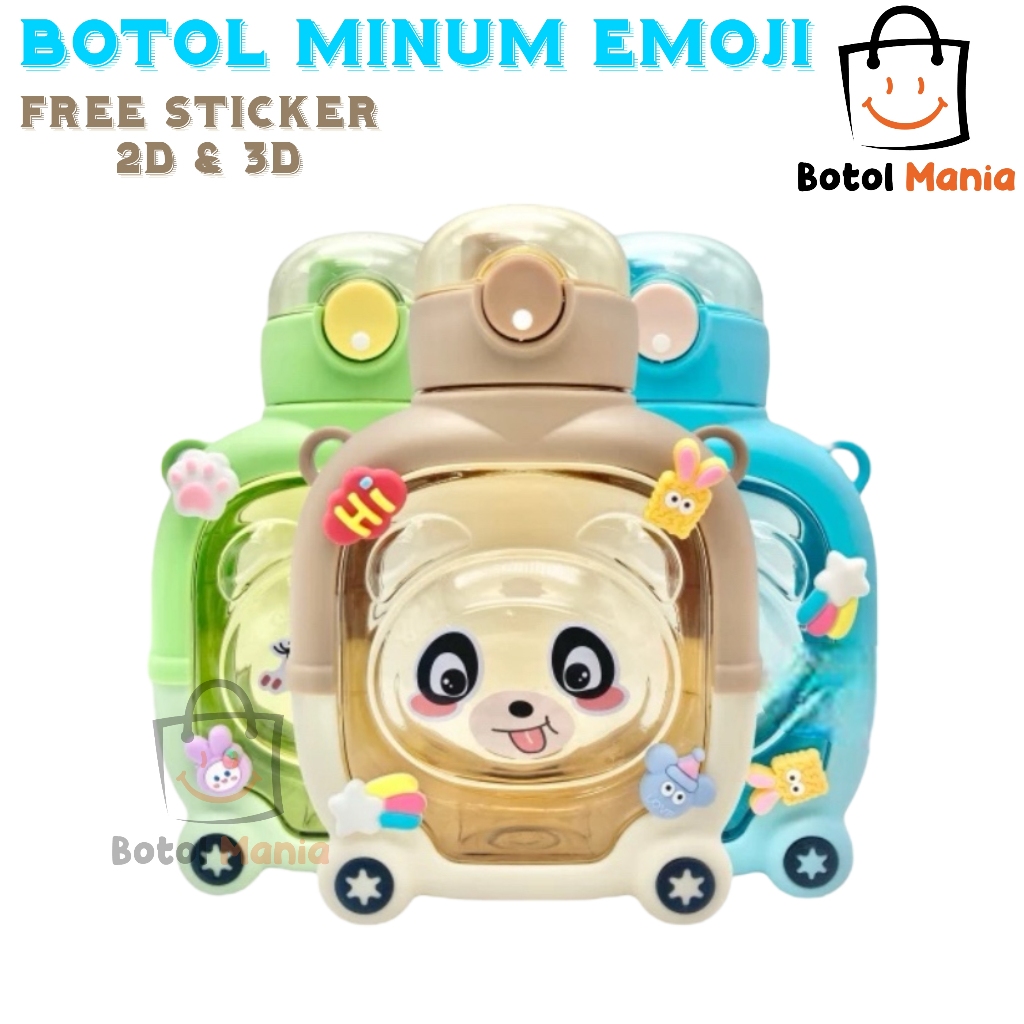 Jual BM - BT16 BOTOL MINUM KARAKTER EMOJI 1000ML FREE STICKER 2D DAN 3D ...
