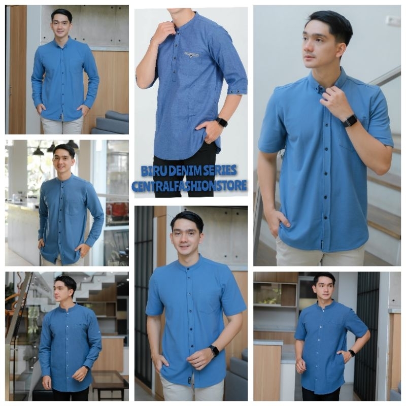 Jual Baju Koko Kurta Pria Biru Denim Series Populler Kekinian Bahan ...