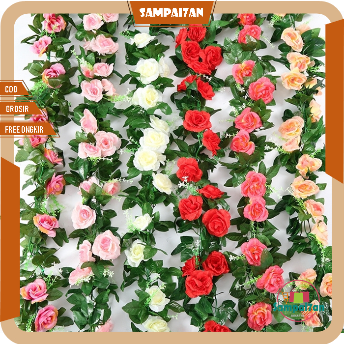 Jual Bunga Hias Mawar Rambat Plastik Dekorasi Dinding Rumah Acara ...
