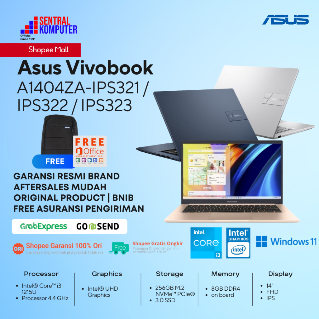 Jual ASUS Vivobook 14 A1404ZA i3-1215U 8GB 256GB 14" FHD IPS OHS W11 ...