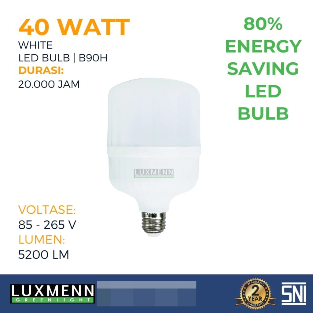 Jual Luxmenn LED Lampu Bohlam Kapsul, Seri B90H, 40 Watt, Putih (6000K) | Shopee Indonesia