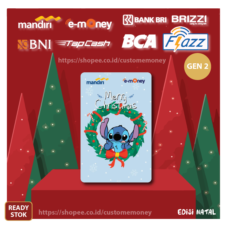 Jual KARTU EMONEY MERRY CHRISTMAS STITCH CUTE E-MONEY MANDIRI FLAZZ BCA ...