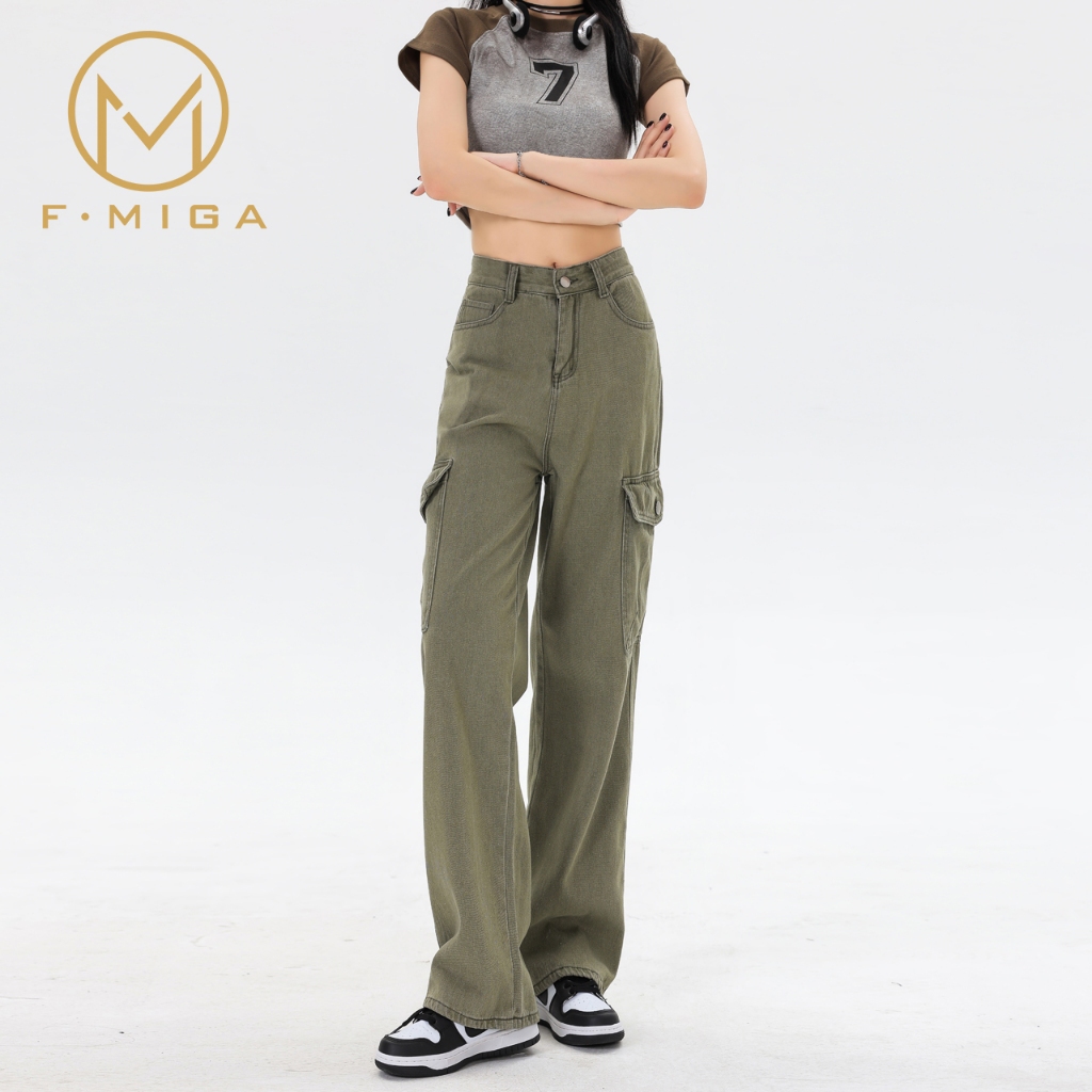 Jual F·MIGA C43 Cargo Highwaist Loose Jeans - Army Green | Shopee Indonesia