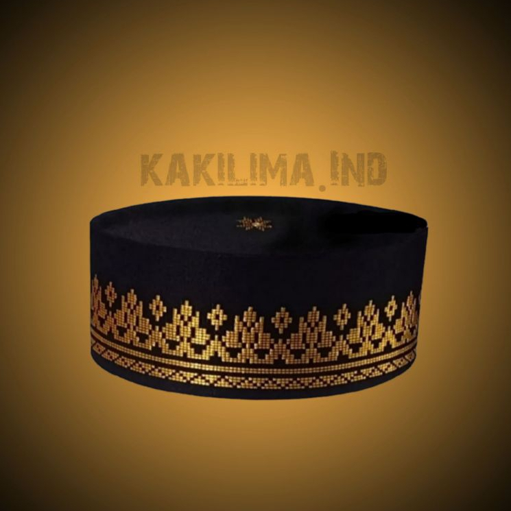 Jual PREMIUM! PECI SONGKOK KOPIAH HITAM MOTIF BATIK SONGKET GOLD KUNING ...