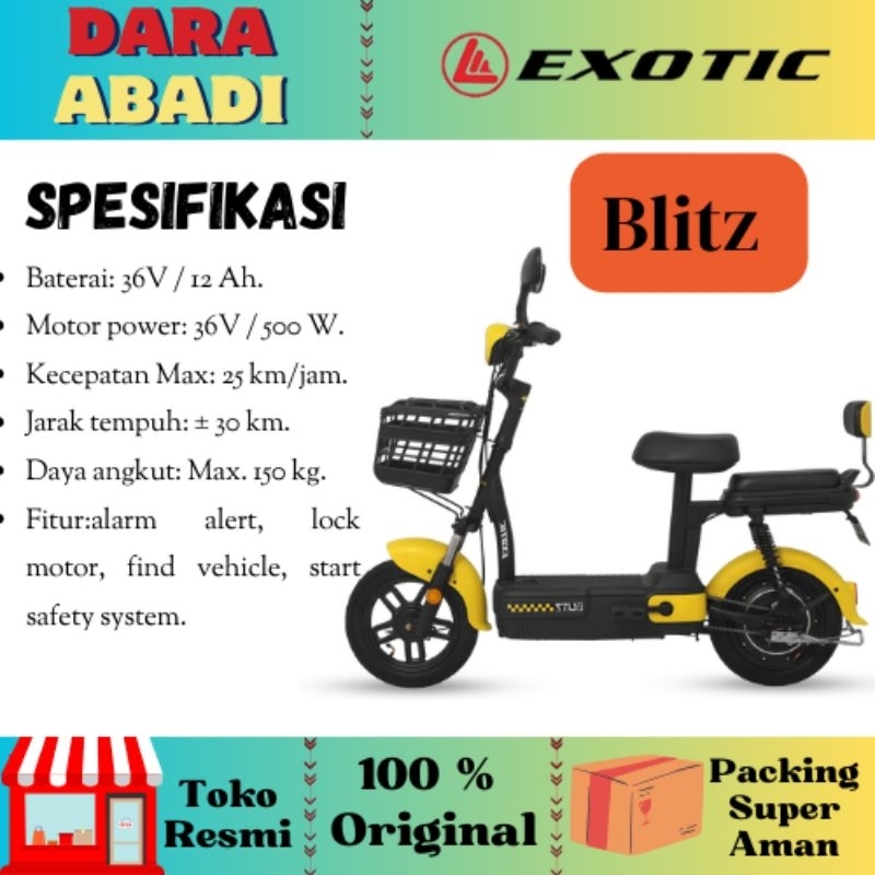 Jual NEW SEPEDA LISTRIK EXOTIC BLITZ/AVIATOR 223(36V 500 Watt) Terjamin ...