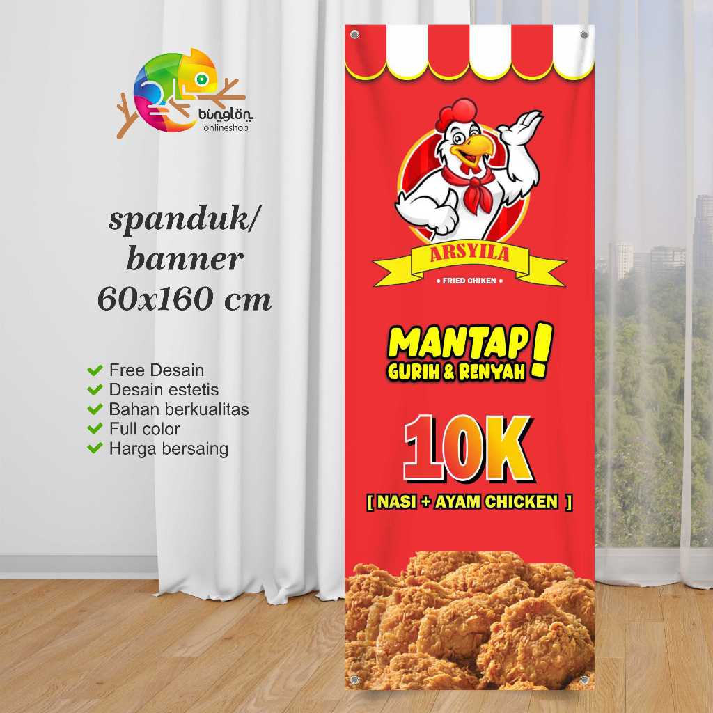Jual Spanduk Banner 60x160 Chiken Ayam Geprek Custom Desain | Shopee ...